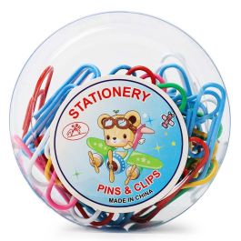 Clips Escolares Metal Plastificados Bote Circular Transparente 5.6 Cm