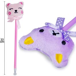 Pluma Escolar Delgada Tinta Negra Peluche Con Moño | 12 Plumas | Modelo