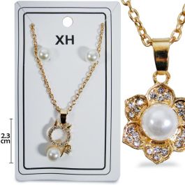 Cartón Con Collar Dorado Dije Perla E Incrustaciones | 12 Collares