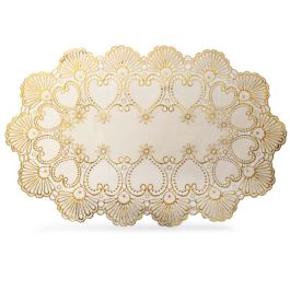 Mantel Decorativo Grande Ovalado Grabado Blanco Con Dorado Modelos De