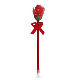 Pluma Escolar Tinta Negra Forro Rojo Terciopelo Flor Sintetica Puntos ...