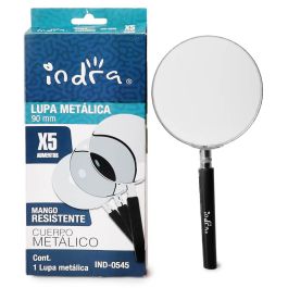 Lupa Escolar Grande Metalica 90 mm Con Aumento X 5 Mango Negro 20.6 Cm