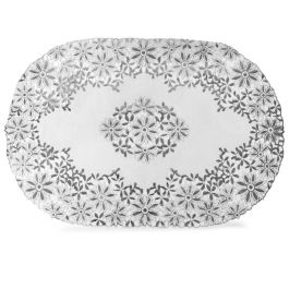 Mantel Decorativo Grande Ovalado Grabado Blanco Con Plateado Modelos De