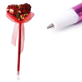 Pluma Escolar Tinta Negra Con Forro Metalizado Y Corazón De Peluche ...