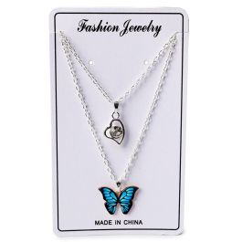 Cartón Collares De Metal Plateado Con Dije Mariposa Colores Y Piedra 12 ...