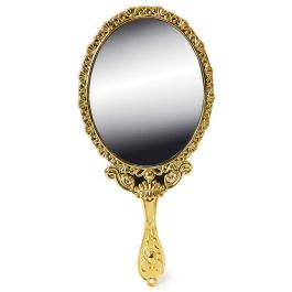 Espejo Grande Doble Con Mango Metalizado Grabado De Colores 25 Cm | XH6644