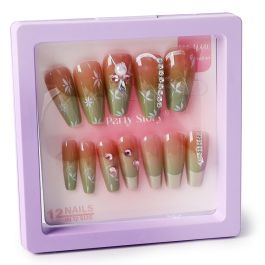 Uñas Postizas Punta Ovalada Decoradas Con Piedras Modelos En Estuche