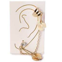 Arete De Metal En Color Dorado Para Oreja Completa Con Cadena Y Dijes