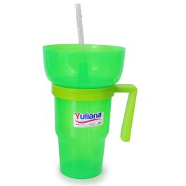 Vaso Botanero De Plástico Grande En Color Verde Translúcido Y Popote